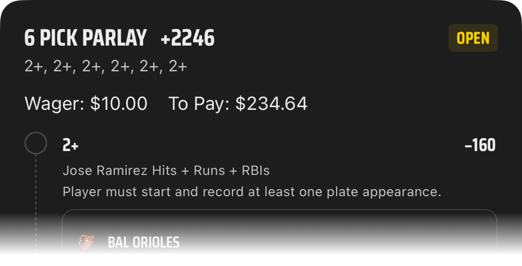 6-leg Parlay on DraftKings Sportsbook