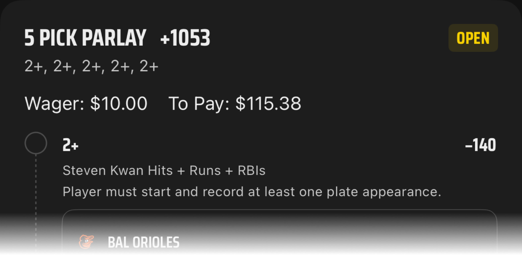 5-leg Parlay on DraftKings Sportsbook