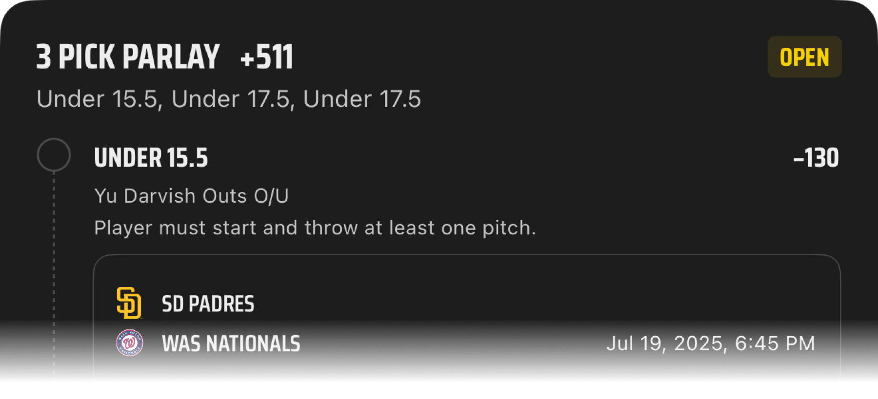 3-leg Parlay on DraftKings Sportsbook