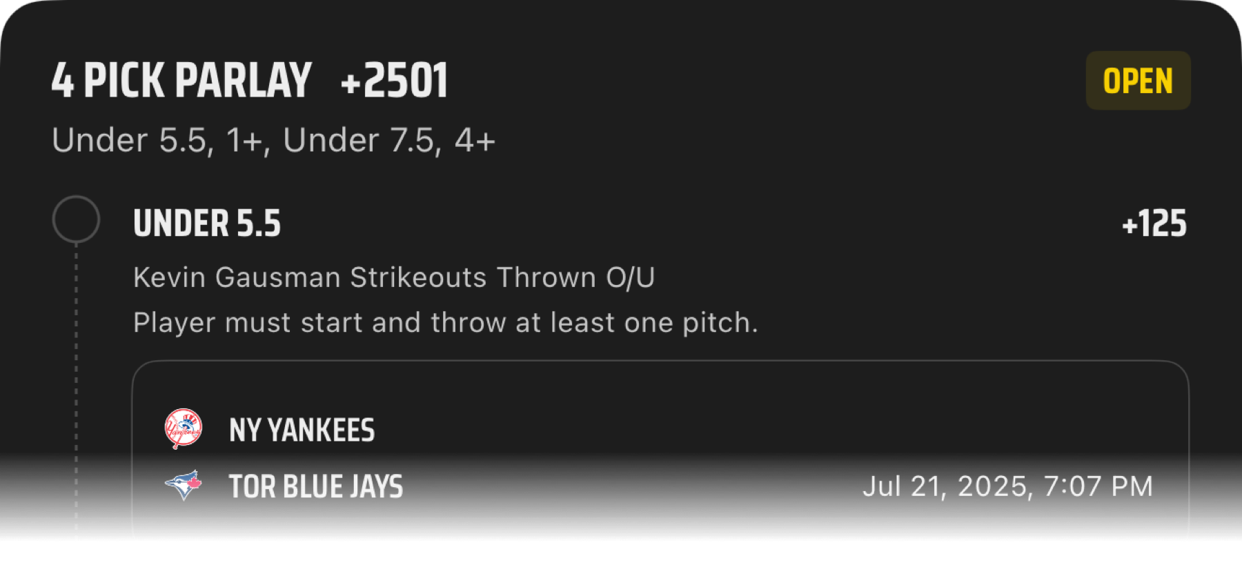 4-leg Parlay on DraftKings Sportsbook