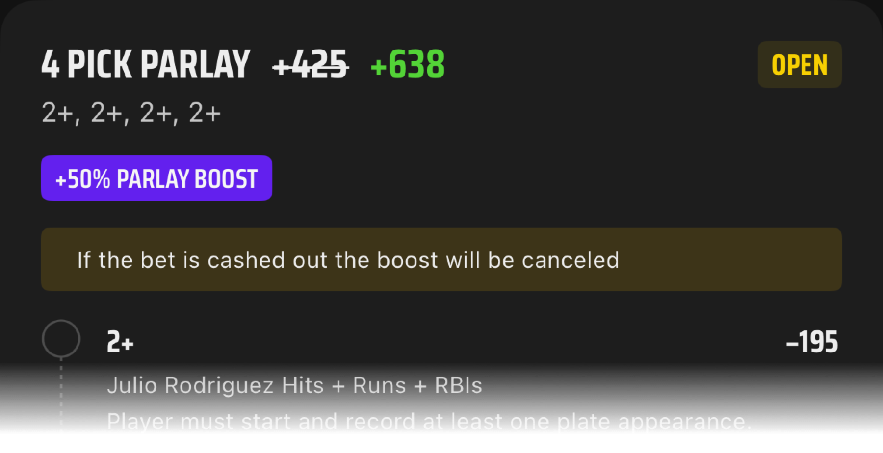 4-leg Parlay on DraftKings Sportsbook