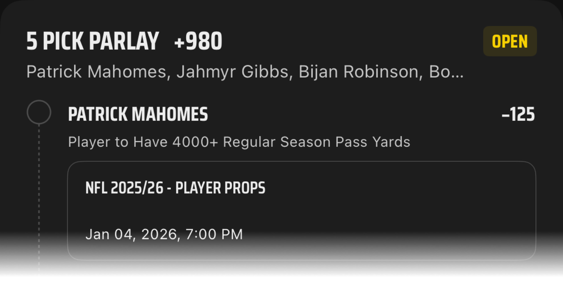 5-leg Parlay on DraftKings Sportsbook